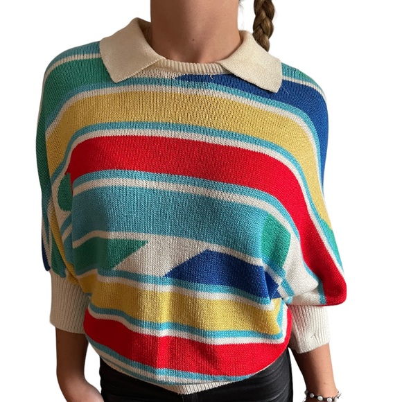 Vivanti | Sweaters | Vintage Eighties Dolman Sleeve Color Block Yacht ...